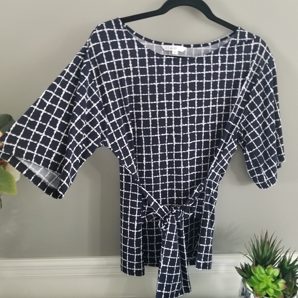 cleo | Tops | Small Cleo Blue And White Blouse With Decorative Tie At ...